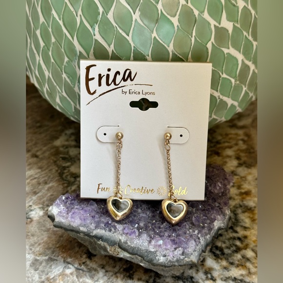 Erica Lyons | Jewelry | Erica Lyons Gold Heart Chain Abalone Earrings ...